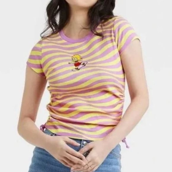 Simpsons | Tops | Lisa Simpson Skateboard Embroidered Striped Ruched ...